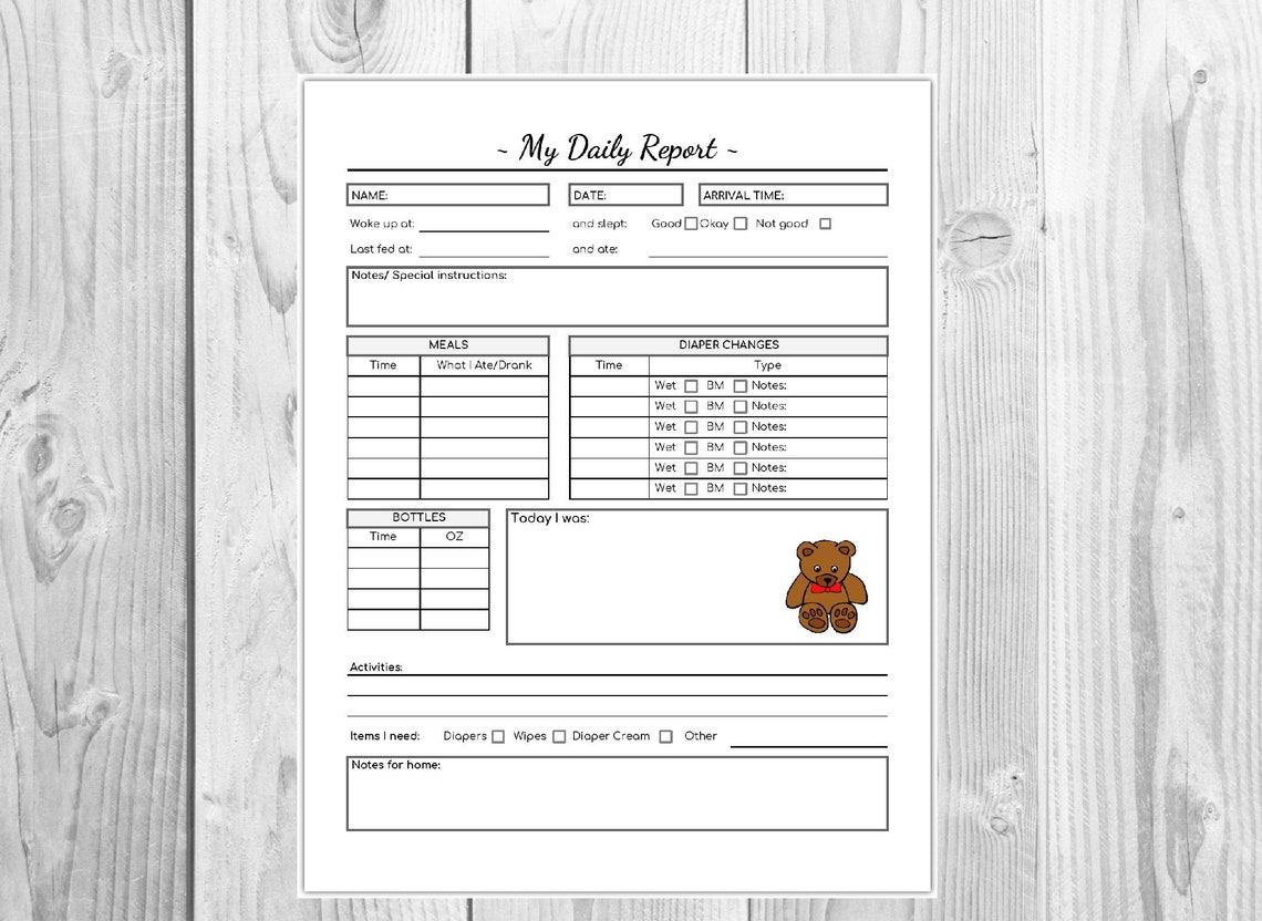 Infant Report Printable Toddler Report Babysitter Report | Etsy