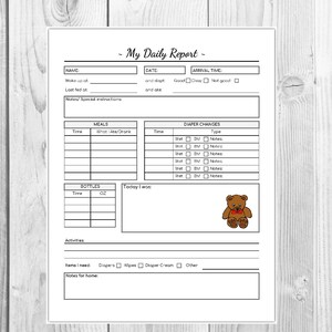 Infant Report Printable | Toddler Report | Babysitter Report | Baby Log ...