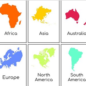 Continent Flash Cards Printable World Map Continent Match Preschool ...