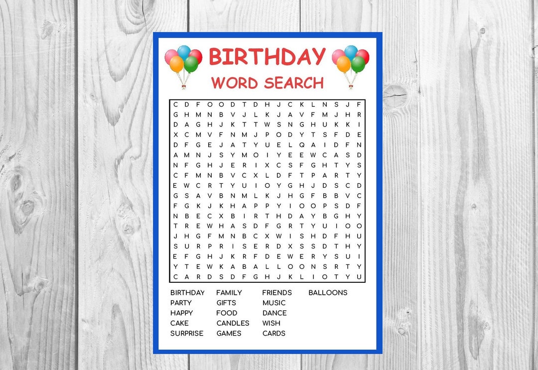 Birthday Word Search | Kid Games | Printable Games | Indoor Games ...