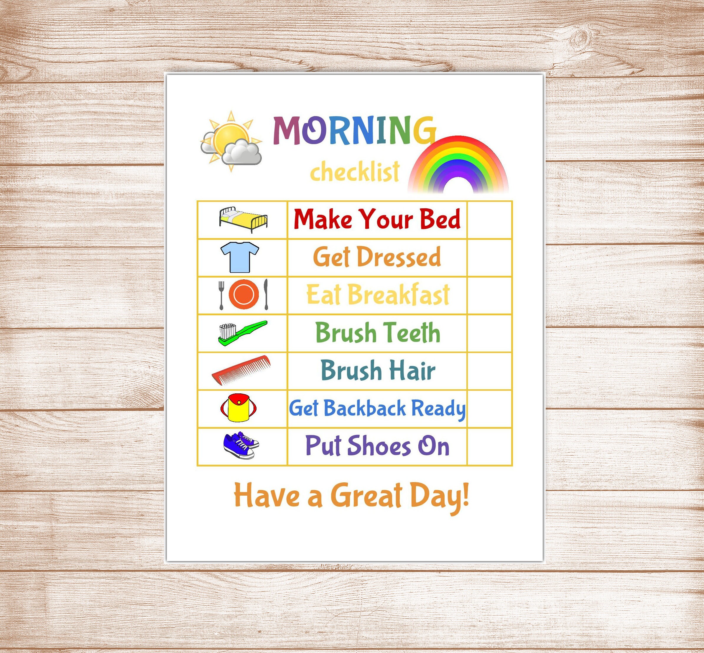 Kids Morning/bedtime Checklist Printable Chore Chart Kid - Etsy Australia