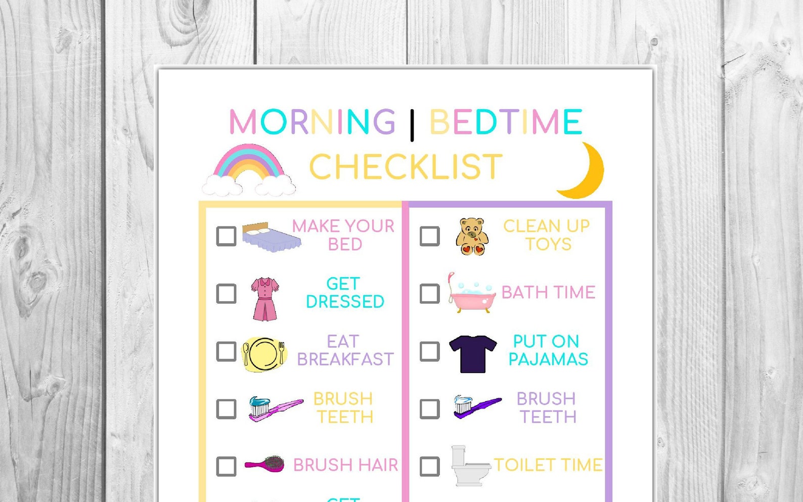 Kids Morning/bedtime Checklist Printable | Chore Chart | Kid Routine ...