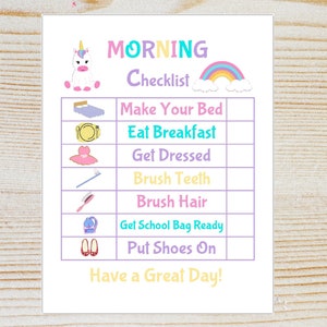 Kids Routine Unicorn Morning/bedtime Checklist Printable | Chore Chart ...
