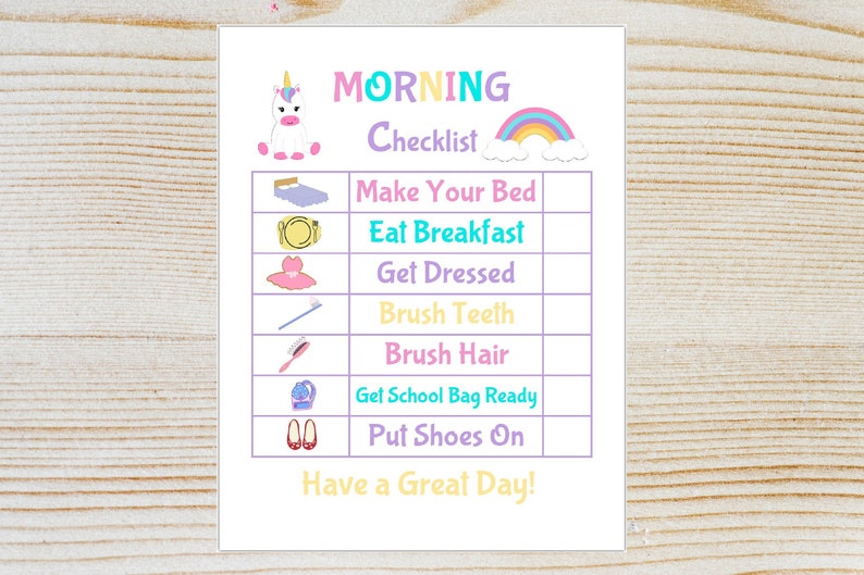 Kids Routine Unicorn Morning/bedtime Checklist Printable | Chore Chart ...