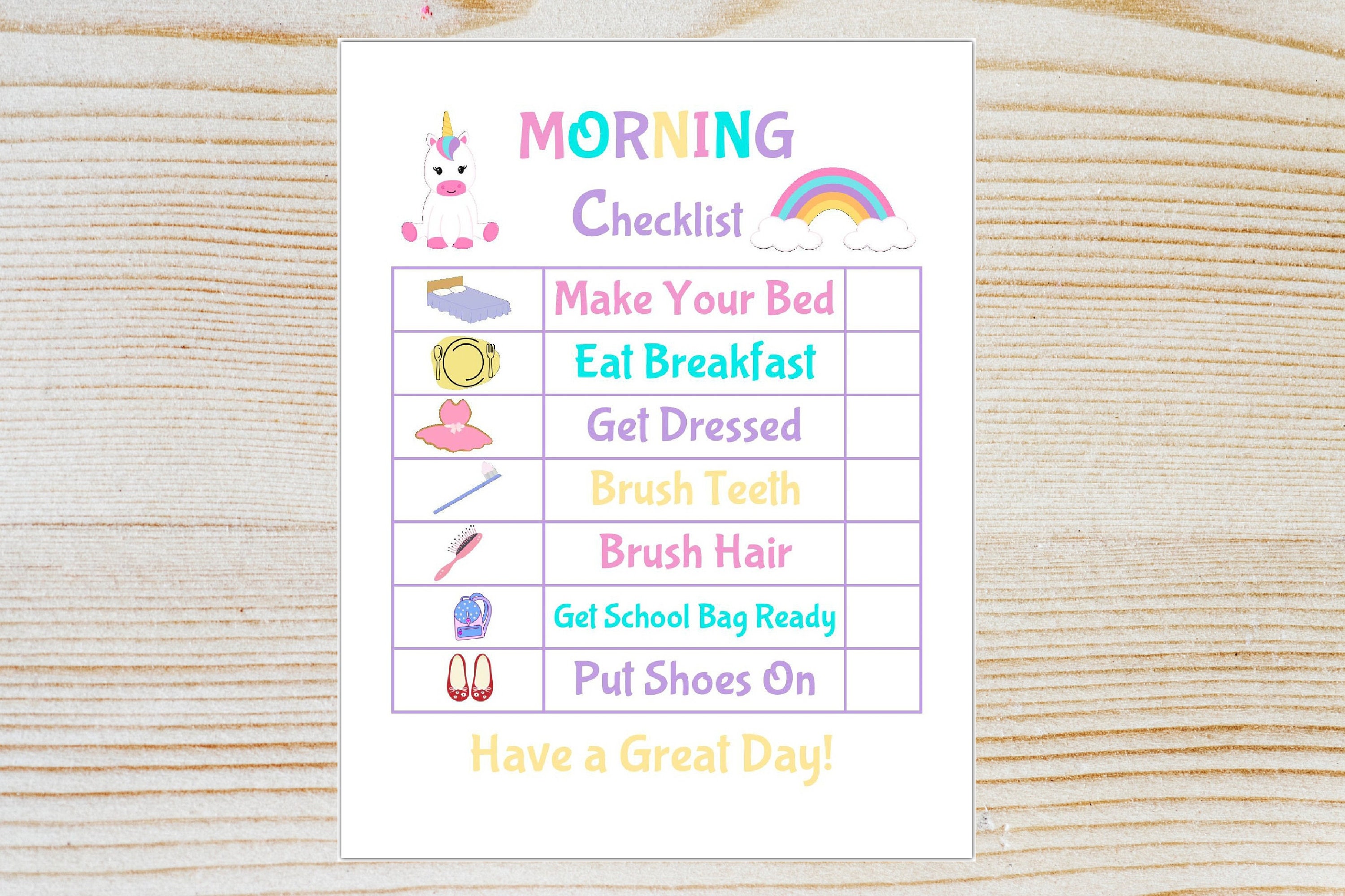 Kids Routine Unicorn Morning/bedtime Checklist Printable | Chore Chart ...