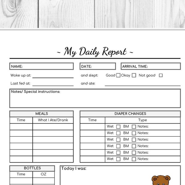 Infant Daily Report - Etsy