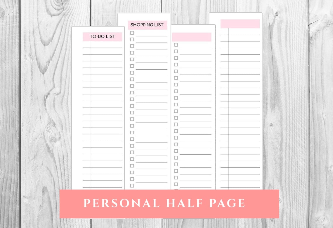 Personal Size Half Page Printable Shopping List To-do List | Etsy