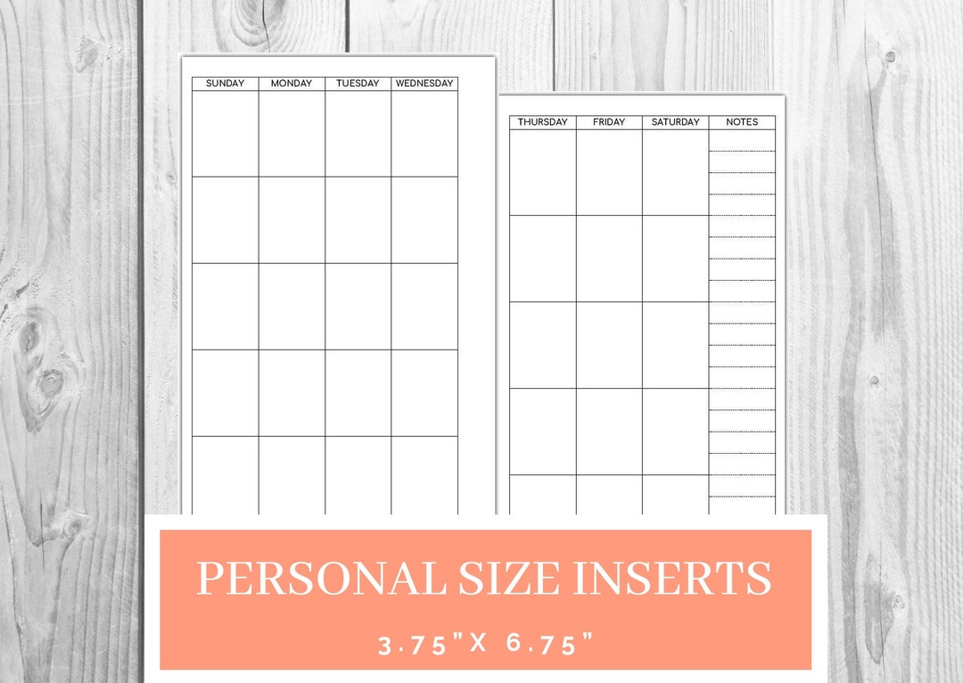 Personal Size Monthly Planner Printable- Sunday Start- Undated Planner ...