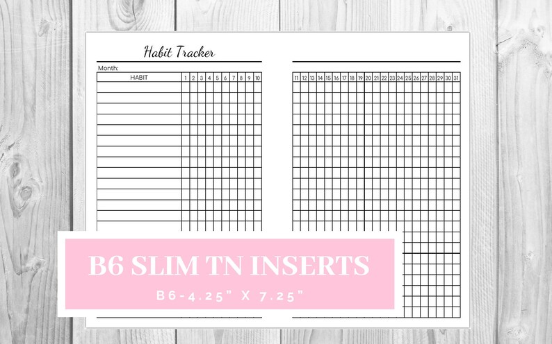 B6 Slim Habit Tracker TN Inserts Printable Daily Habits | Etsy