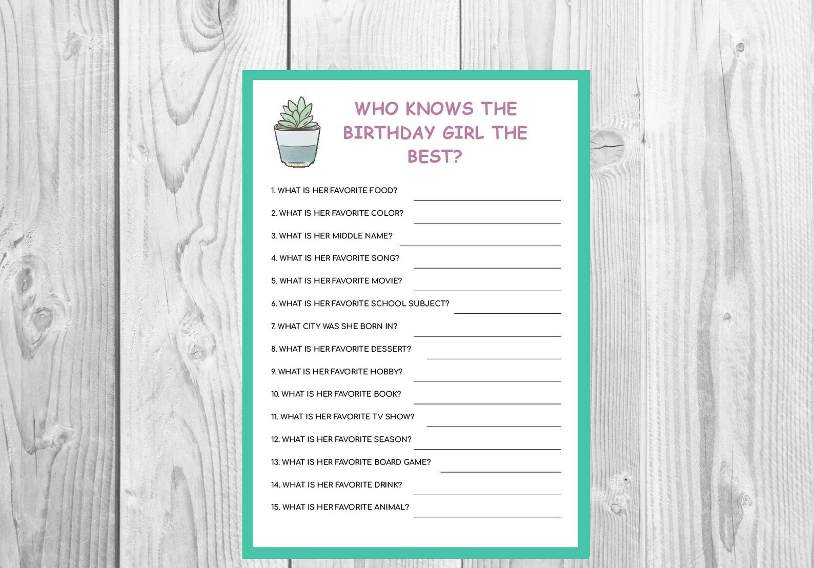 Succulent Birthday Game Printable Who Knows the Birthday | Etsy