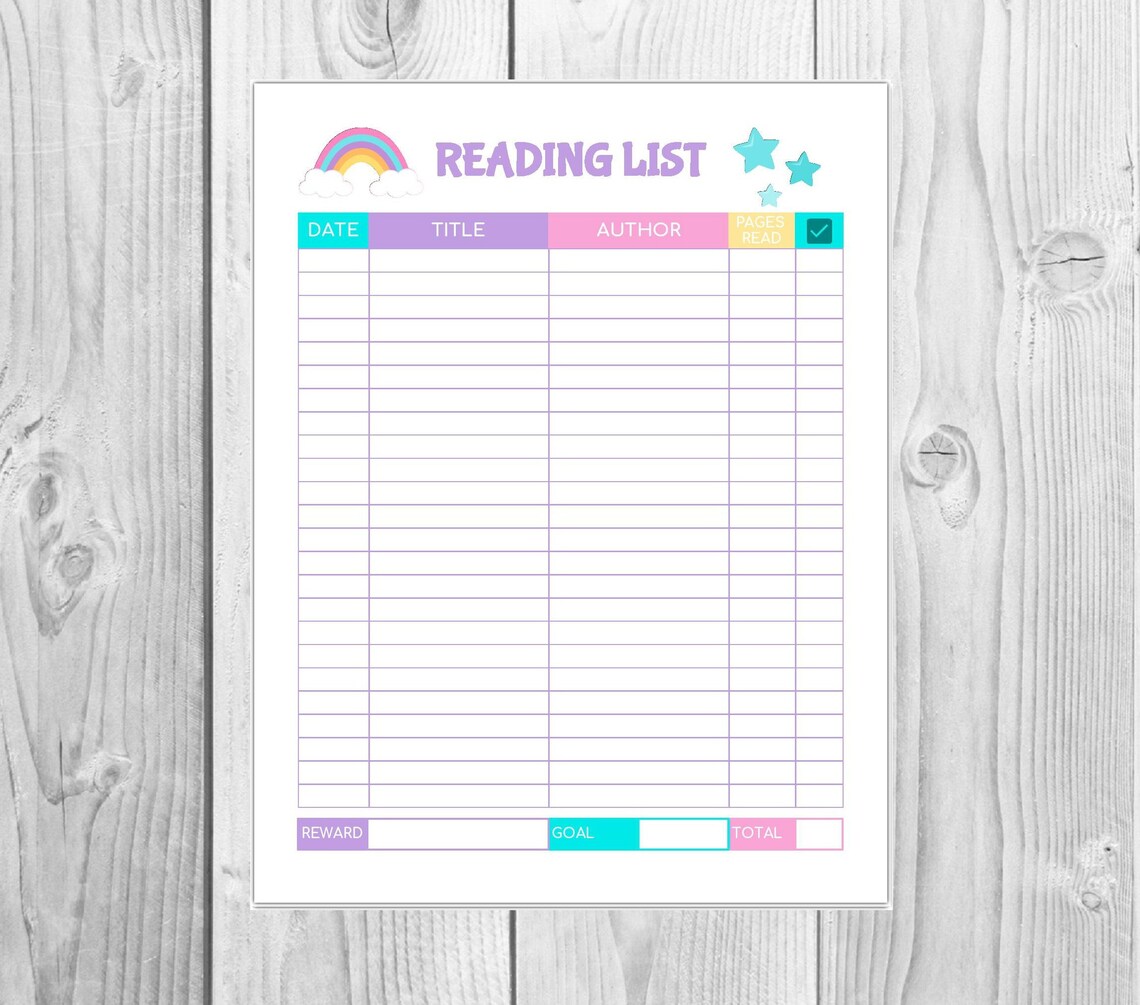Reading Log Printable Unicorn Chore Chart book Log - Etsy