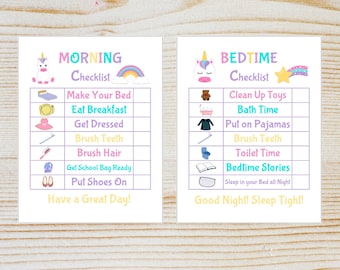 Kids Morning/bedtime Checklist Printable Chore Chart Kid Routine Chart ...