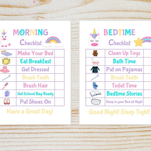 Kids Morning/bedtime Checklist Printable Chore Chart Kid - Etsy