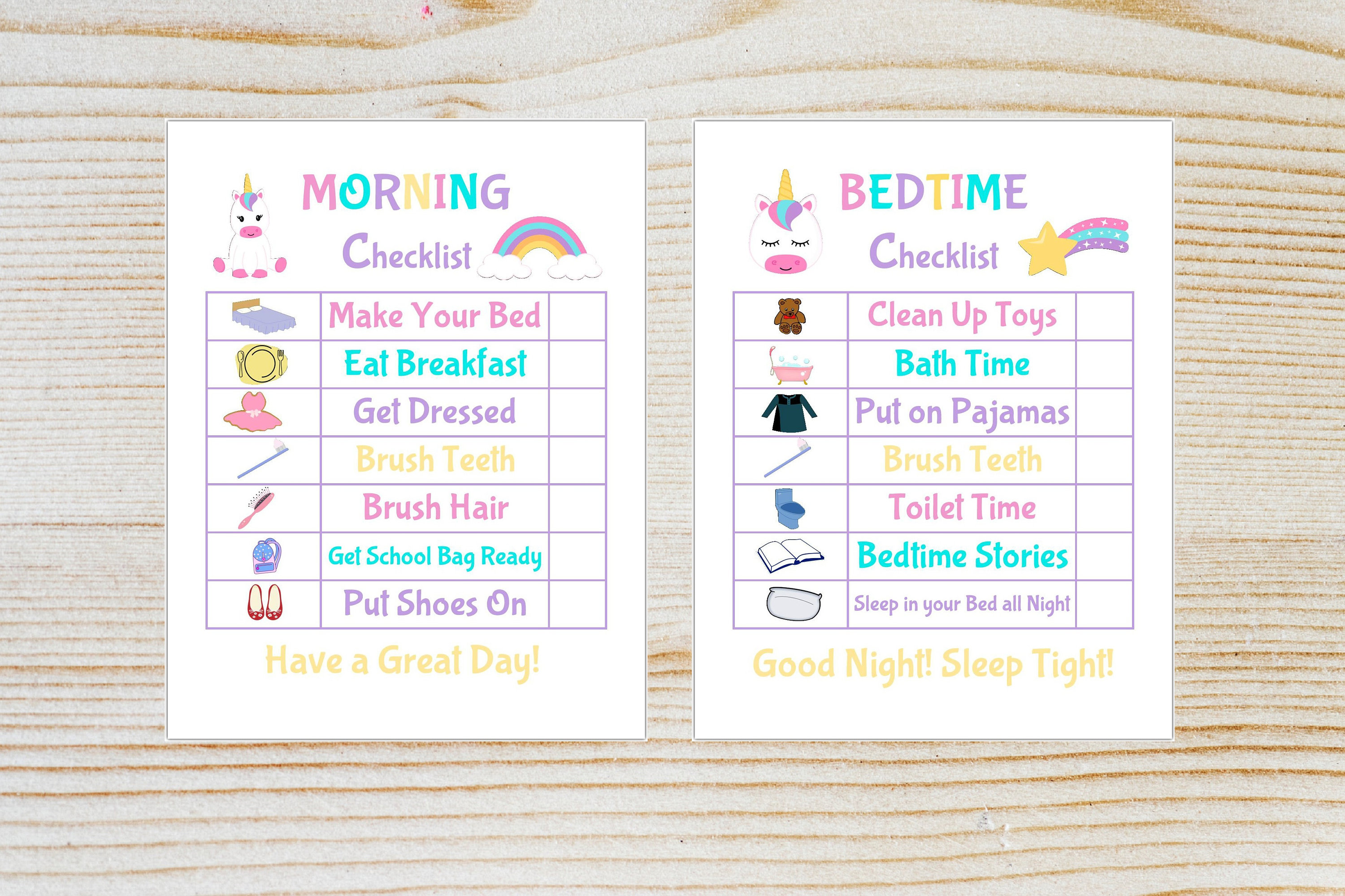 Kids Routine Unicorn Morning/bedtime Checklist Printable - Etsy