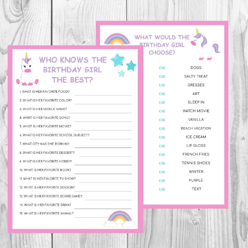 Pink Birthday Game Who Knows the Birthday Girl Printable - Etsy