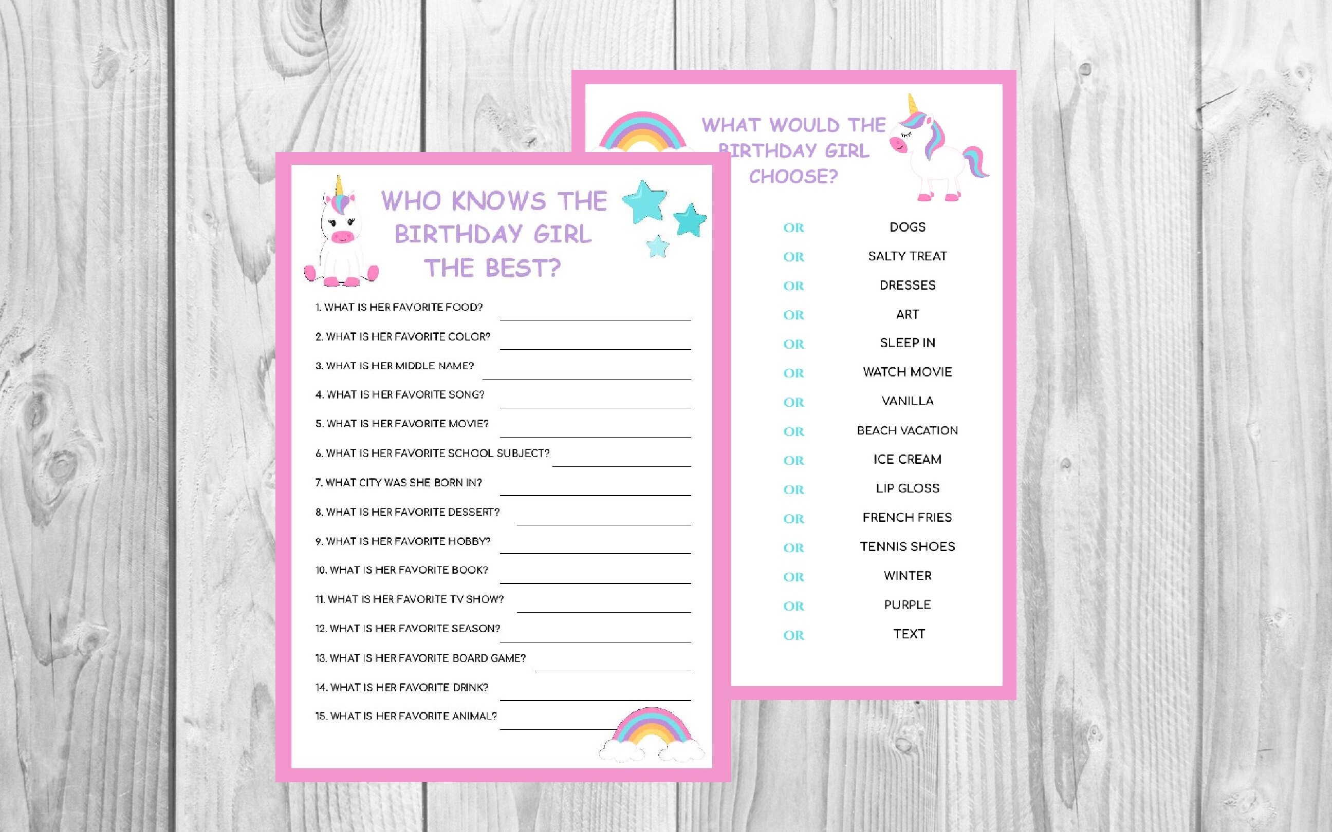 Unicorn Birthday Game Printable Who Knows the Birthday Girl - Etsy