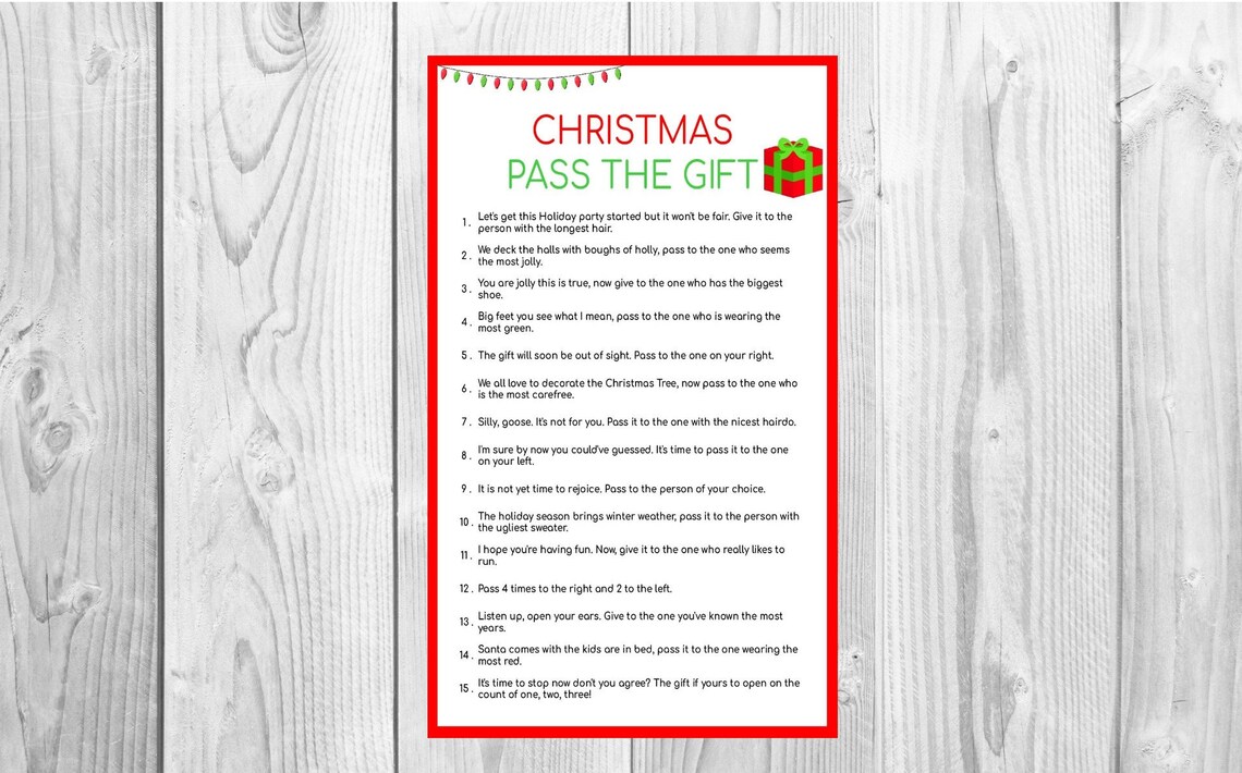 Christmas Pass the Gift Game Printable | Christmas Games | Family Games ...