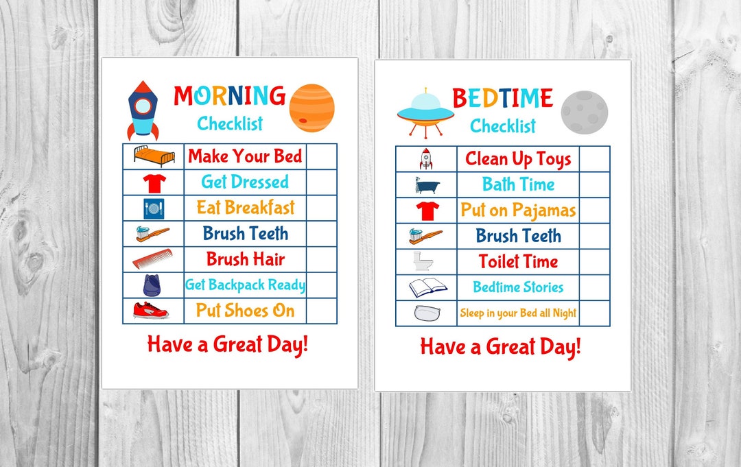 Kids Routine Space Morning/bedtime Editable Checklist Printable | Chore ...