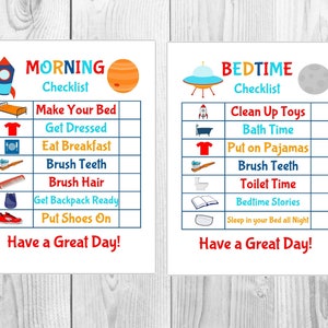 Kids Routine Space Morning/bedtime Editable Checklist Printable | Chore ...