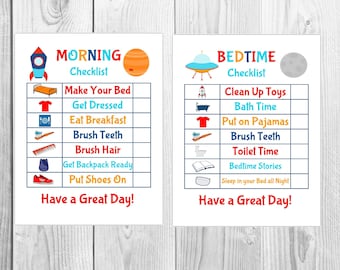 Kids Morning/bedtime Checklist Printable Chore Chart Kid Routine Chart ...