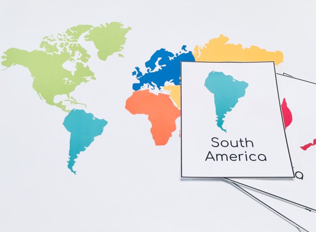 Continent Flash Cards Printable World Map Continent Match Preschool ...
