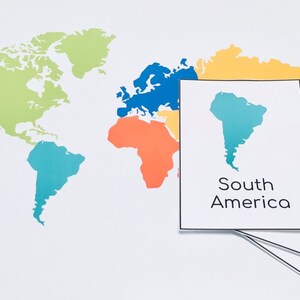 Continent Flash Cards Printable World Map Continent Match Preschool ...