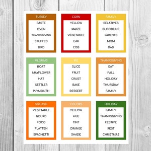 Thanksgiving Taboo 63 Cards Printable | Family Games | Printable Games ...