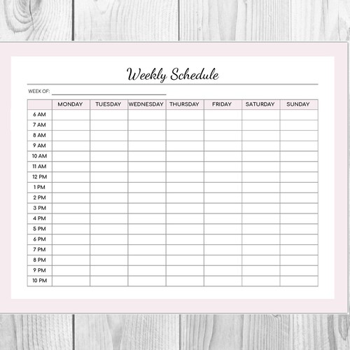 Weekly Schedule Pink Editable PDF Hourly Schedule Printable - Etsy