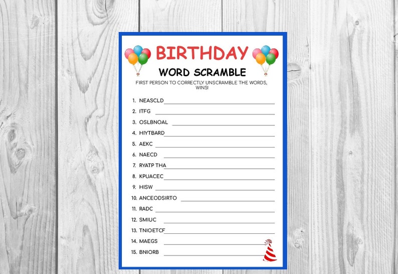 Birthday Word Scramble & Word Search Kid Games Birthday | Etsy