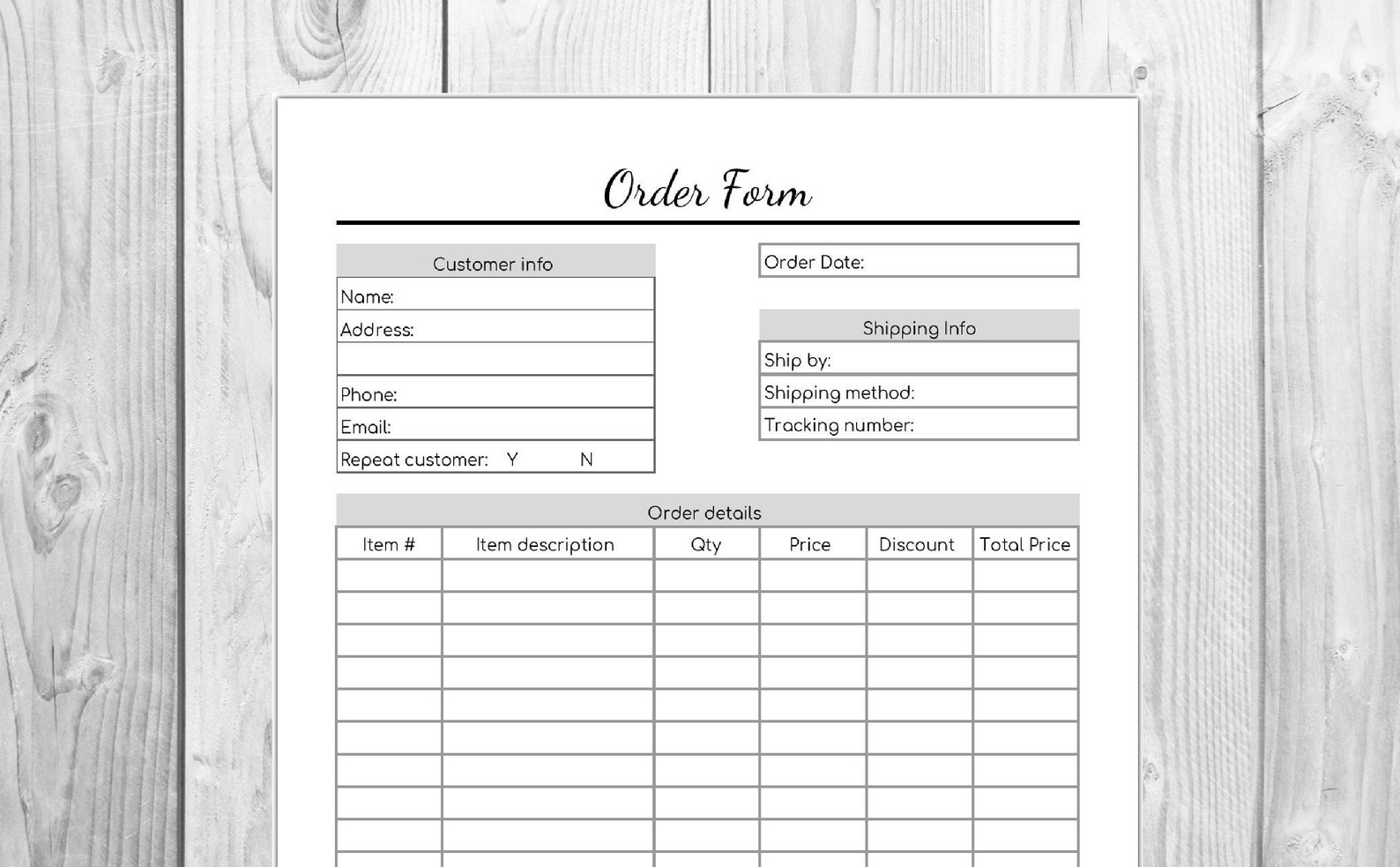 Order Form Printable Editable PDF Instant Download Customer - Etsy