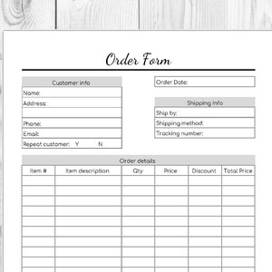 Order Form Printable Editable PDF- Instant Download- Customer Form ...