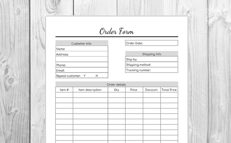 Order Form Printable Editable PDF Instant Download Customer - Etsy