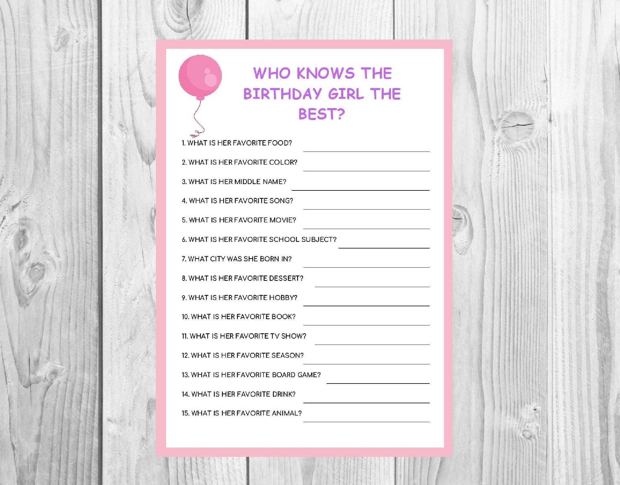 Pink Birthday Game | Who Knows the Birthday Girl Printable | Kids Games ...