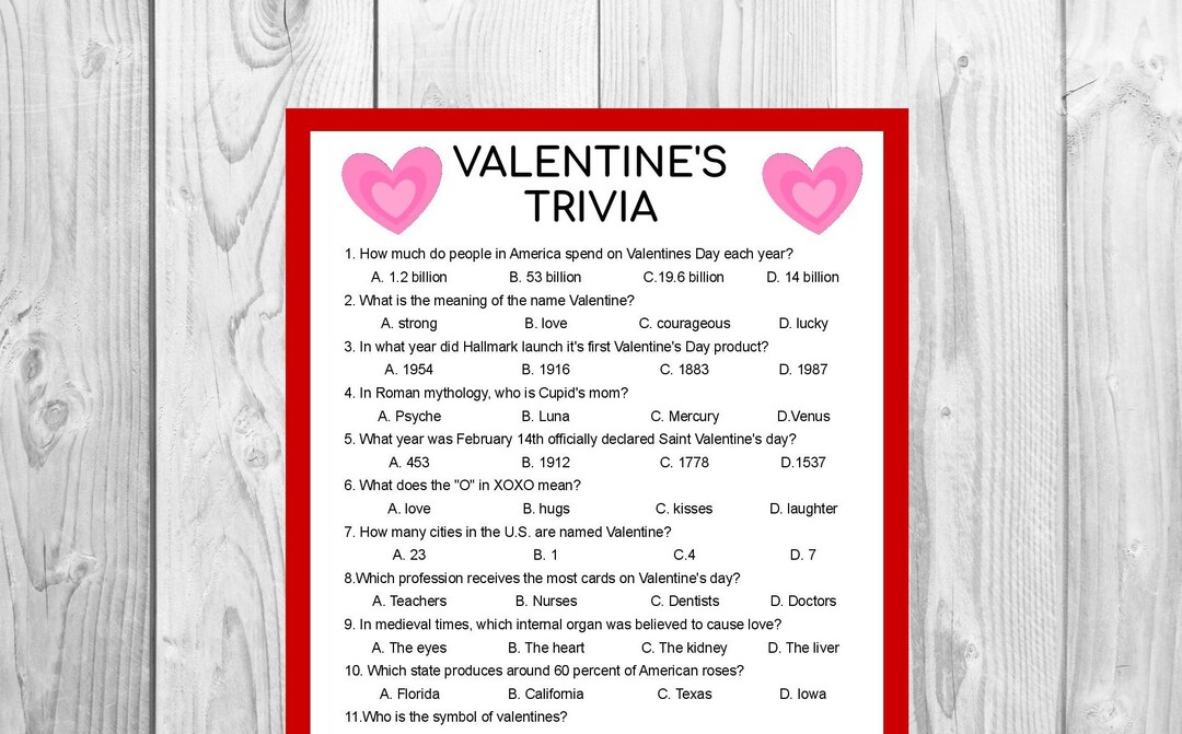 Valentine's Day Trivia Printable Family Games Indoor Games Kids Games ...