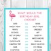 Flamingo Birthday Game Printable What Would the Birthday | Etsy