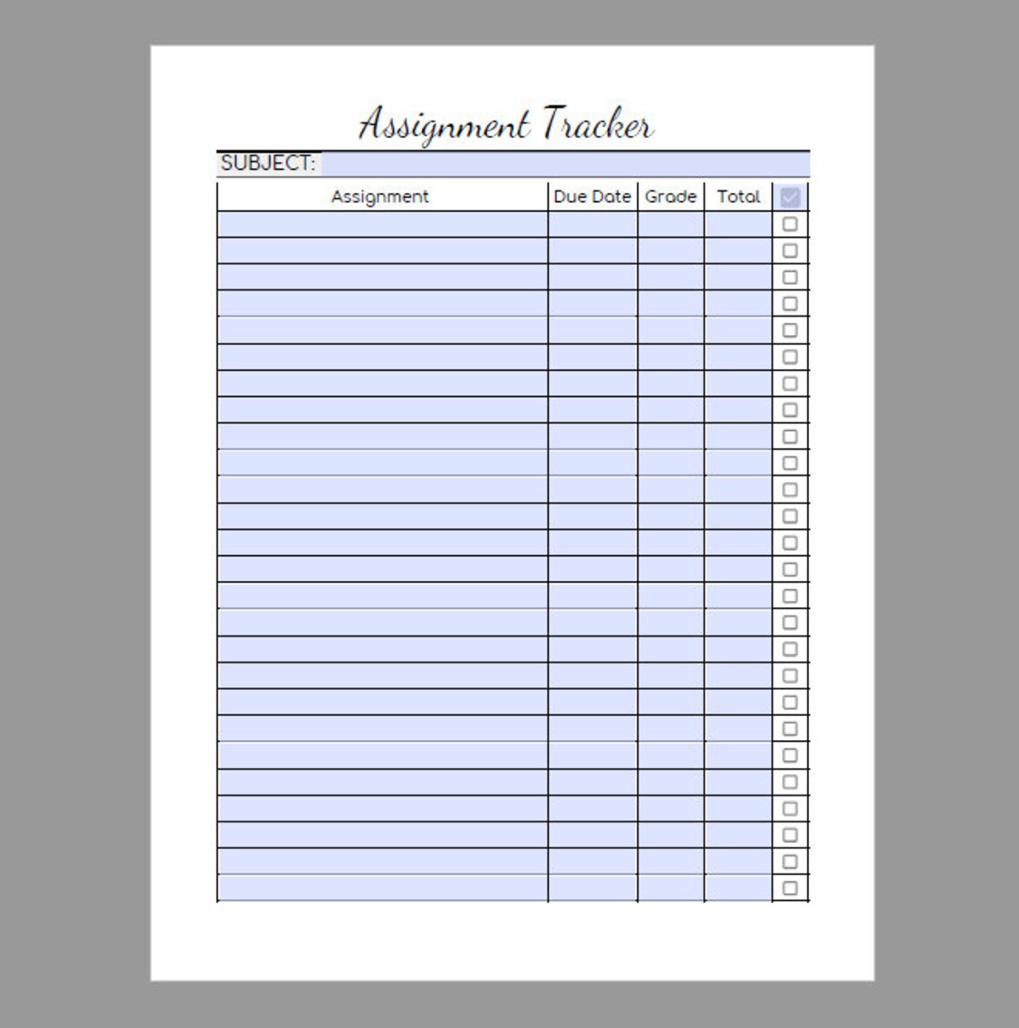Assignment Tracker Printable Editable Grade Tracker-pdf | Etsy