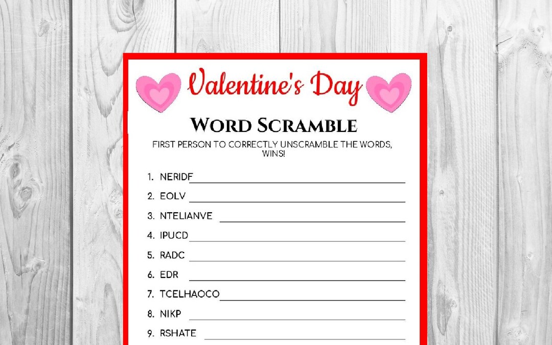 Valentine's Day Word Scramble Kid Games Printable Valentine Game ...
