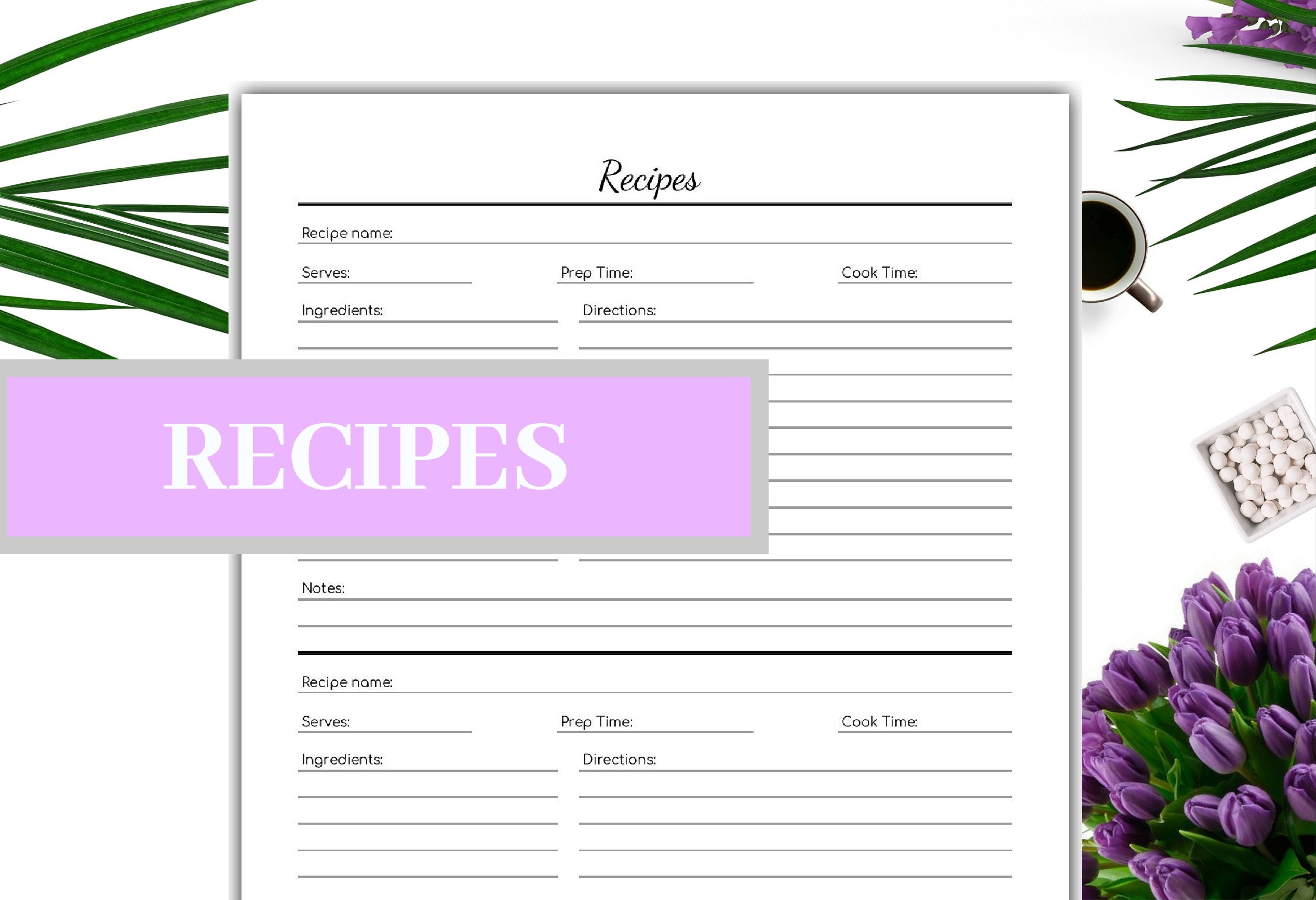 Recipe Sheet Printable Printable Recipe Recipe Inserts | Etsy
