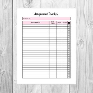 Assignment Tracker Printable Editable Grade Tracker Homework Tracker ...