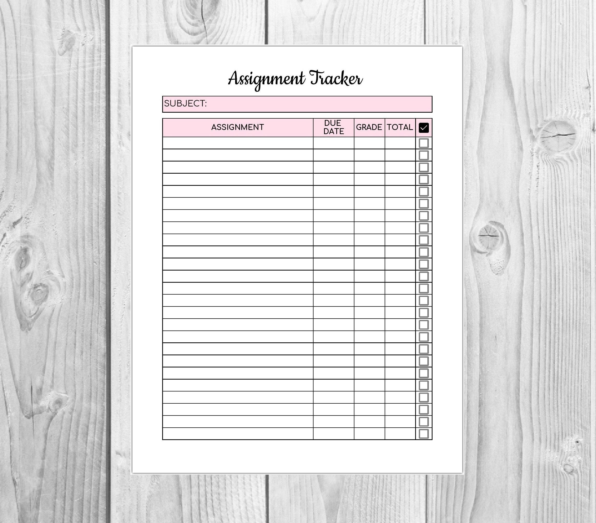 Assignment Tracker Printable Editable Grade Tracker - Etsy
