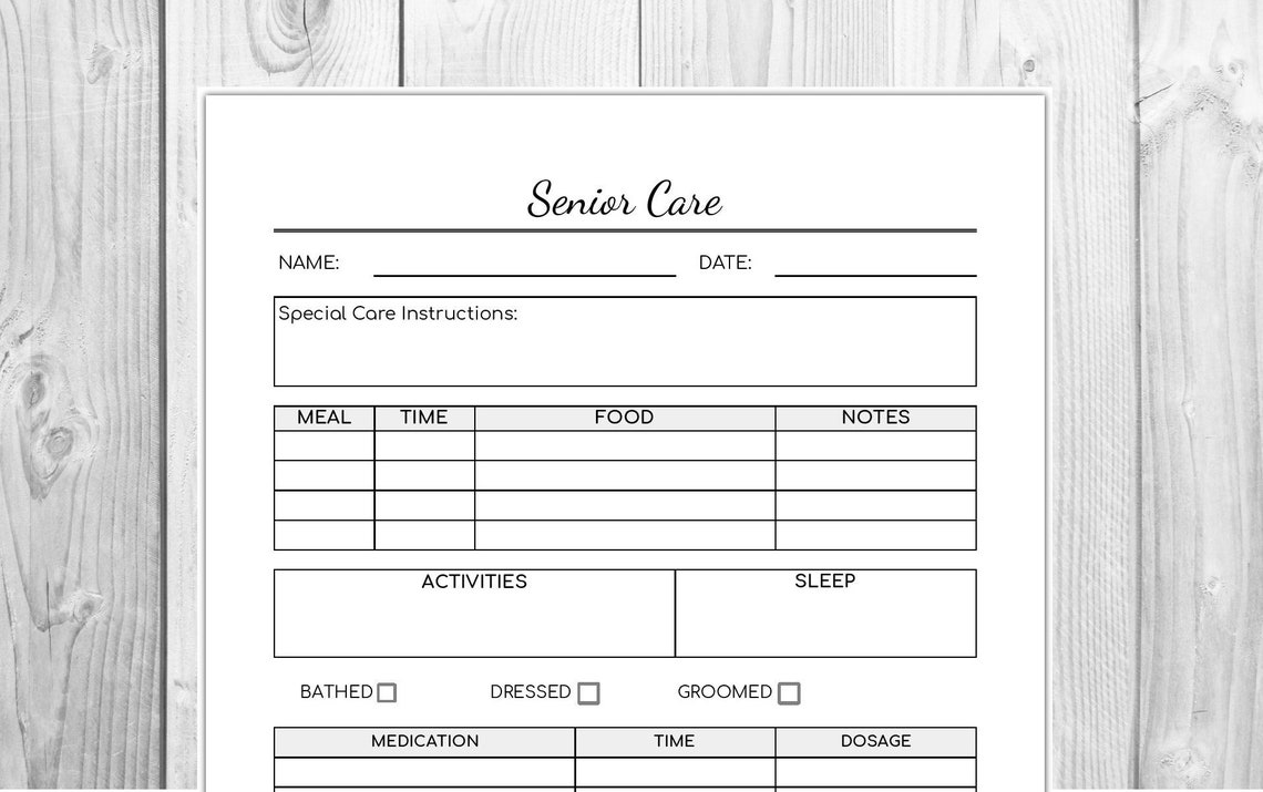 Senior Care Printable caregiver Form Elderly Care Form - Etsy