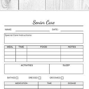 Senior Care Printable -caregiver Form- Elderly Care Form- Instant ...