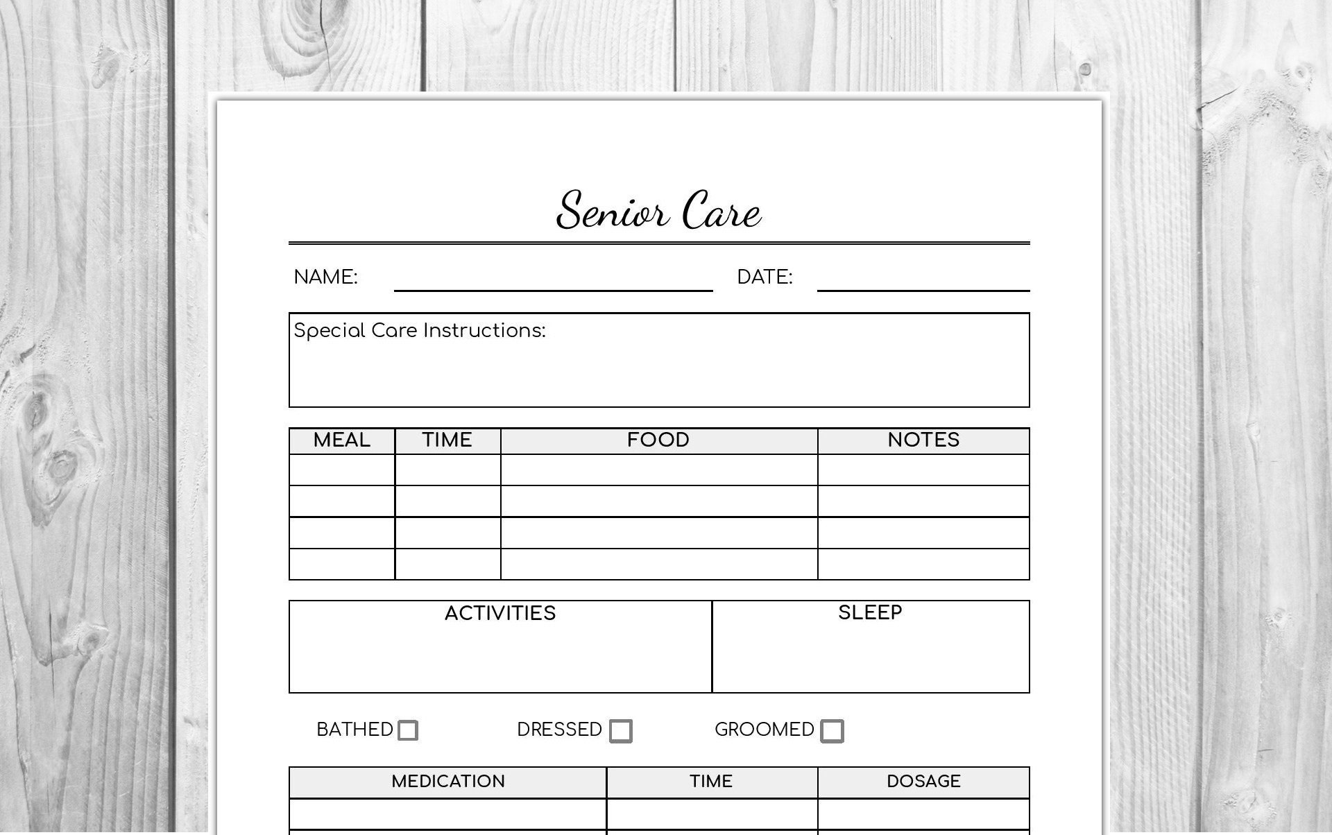 Senior Care Printable caregiver Form Elderly Care Form - Etsy
