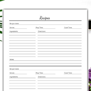 Recipe Sheet Printable Printable Recipe Recipe Inserts Instant Download ...