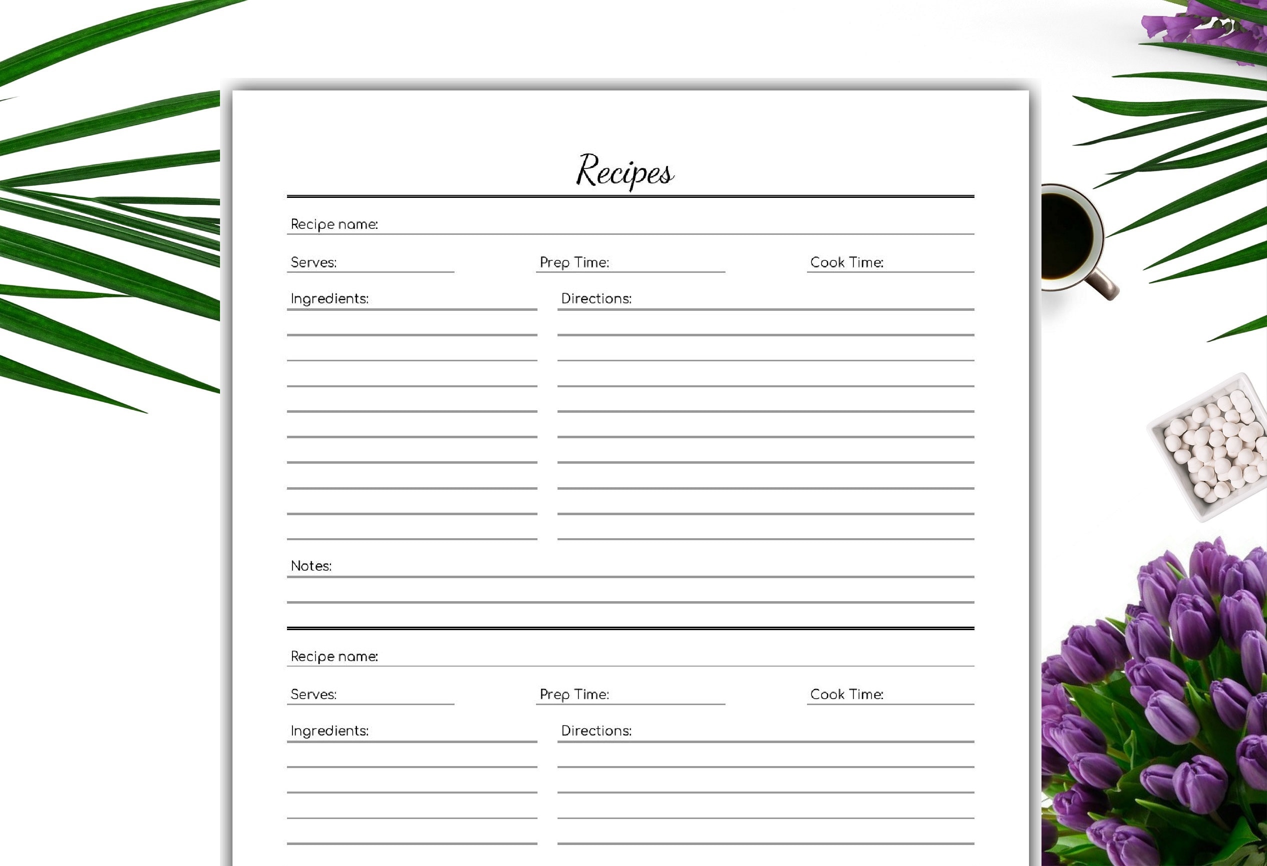 Recipe Sheet Printable Printable Recipe Recipe Inserts | Etsy