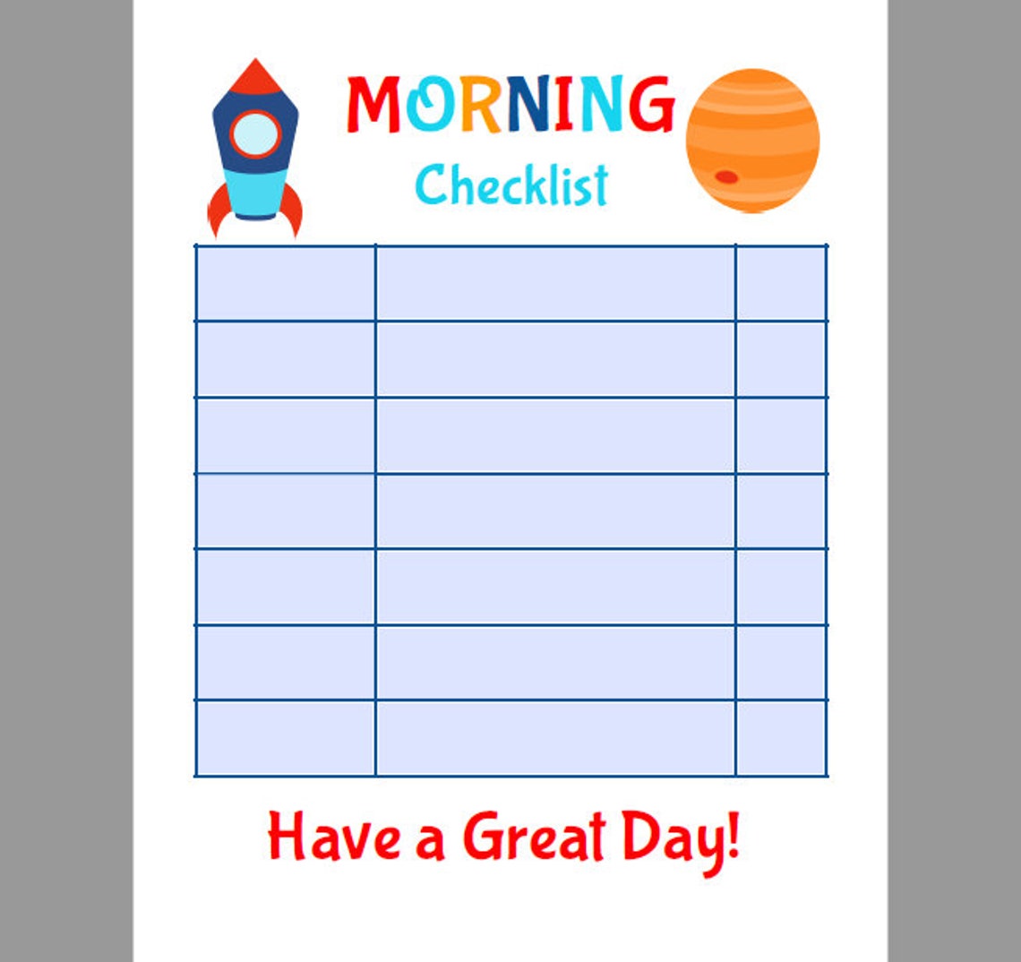 Kids Routine Space Morning/bedtime Editable Checklist Printable | Chore ...