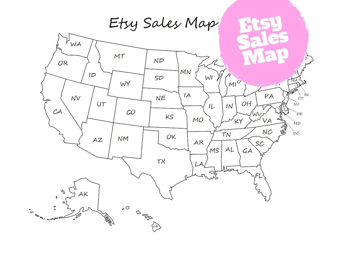 Etsy Sales Map Printable Map Map of Usa-coloring Map 8.5 X - Etsy