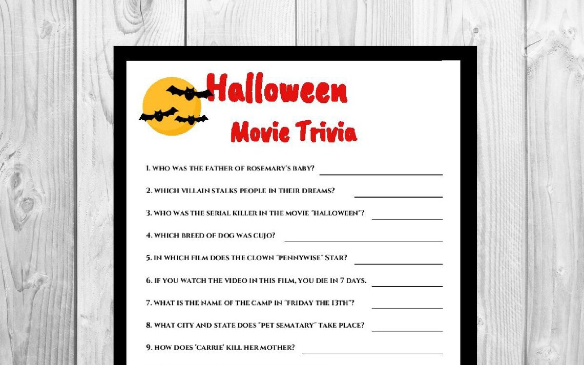 Halloween Movie Trivia Adult Games Printable Halloween - Etsy