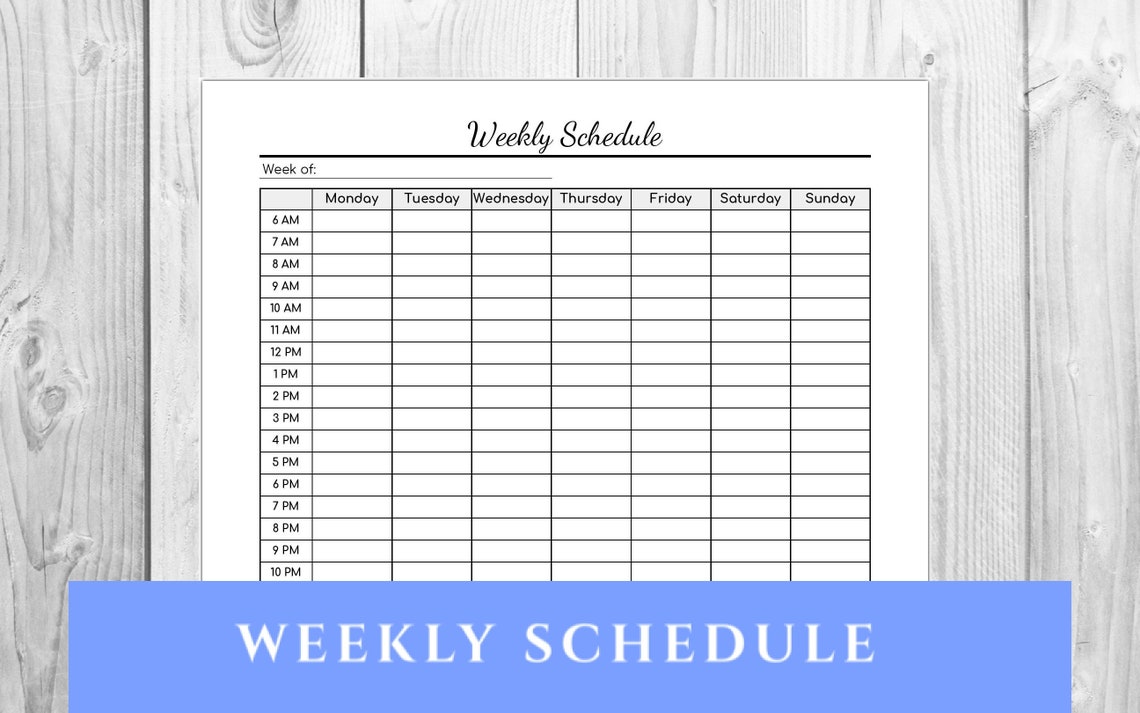Weekly Schedule Editable PDF Hourly Schedule Printable - Etsy