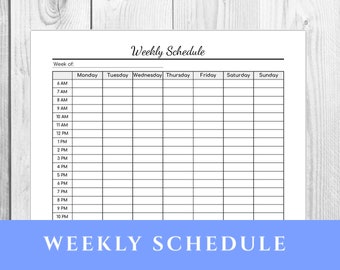 Weekly Schedule Editable PDF Colorful Hourly Schedule Printable Instant ...